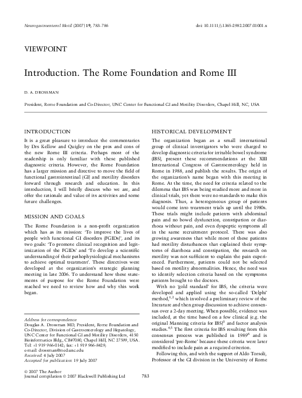 (PDF) Introduction. The Rome Foundation and Rome III