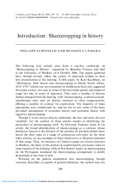 (PDF) Introduction: Sharecropping in history