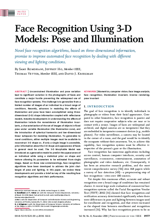 Pdf Face Recognition Using 3 D Models Pose And Illumination