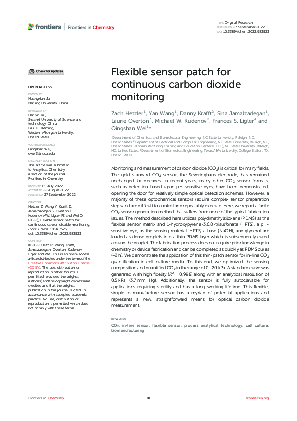 (PDF) Flexible sensor patch for continuous carbon dioxide monitoring