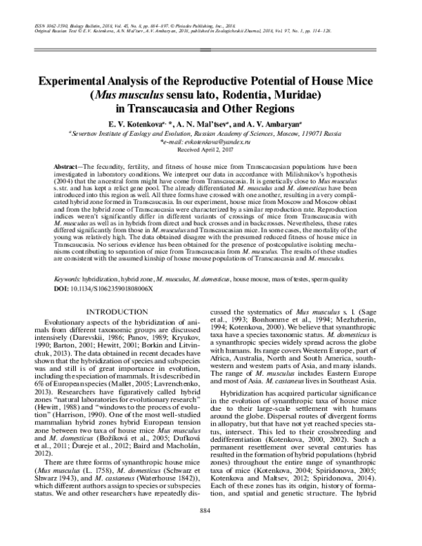 (PDF) Experimental Analysis of the Reproductive Potential of House Mice ...