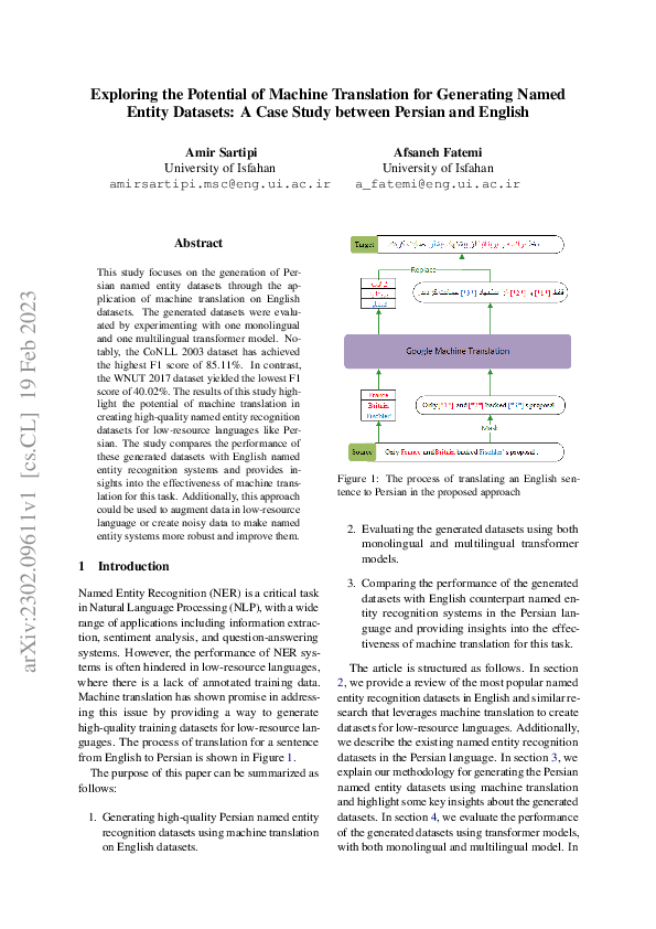 Pdf Exploring The Potential Of Machine Translation For Generating Named Entity Datasets A 2273