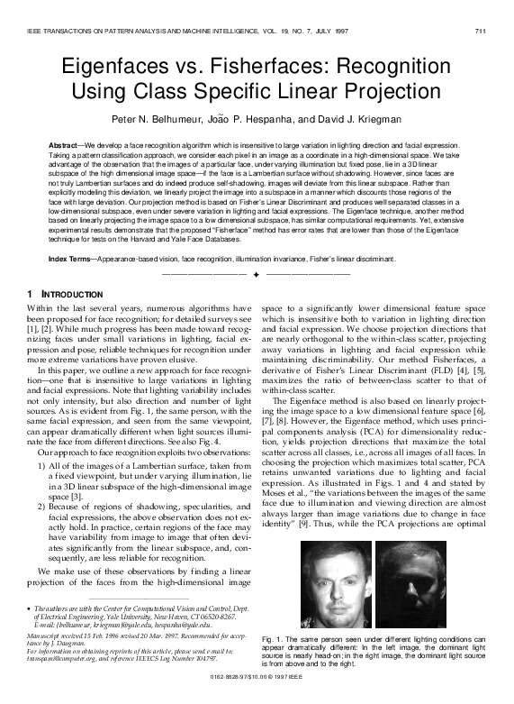 (PDF) Eigenfaces vs. Fisherfaces: recognition using class specific ...