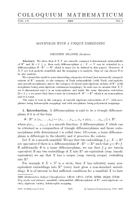 (PDF) Manifolds with a unique embedding