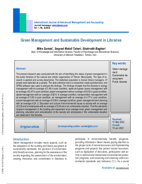 (PDF) Green Management and Sustainable Development in Libraries