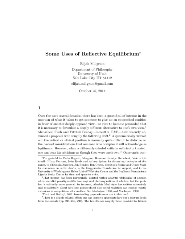 (PDF) Some Uses of Reflective Equilibrium