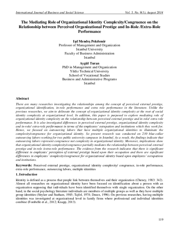 (PDF) The Mediating Role of Organizational Identity Complexity/Congruence on the Relationship ...