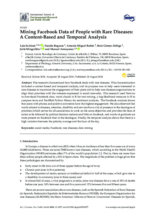 (PDF) Mining Facebook Data of People with Rare Diseases: A Content-Based and Temporal Analysis