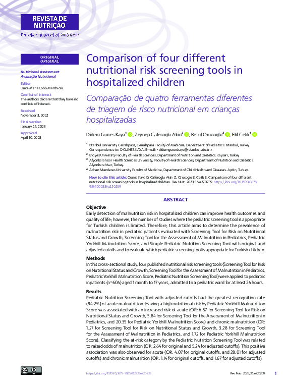 (PDF) Nutritional Risk Screening Tools for Hospitalized Children