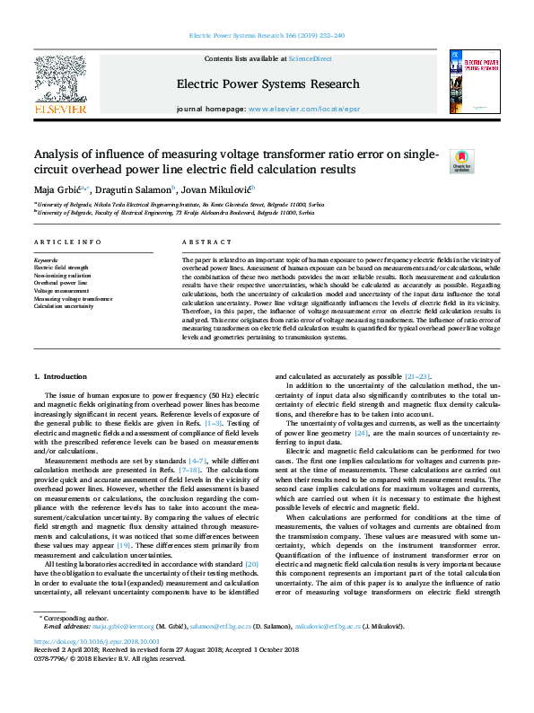 (PDF) Analysis of influence of measuring voltage transformer ratio ...