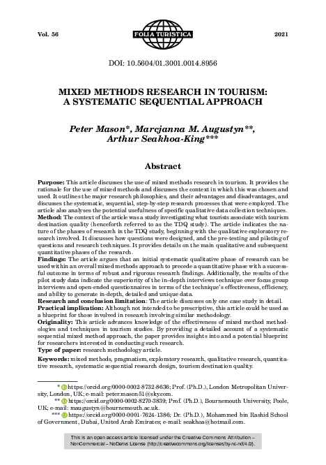 (PDF) Mixed Methods Research in Tourism: a Systematic Sequential Approach