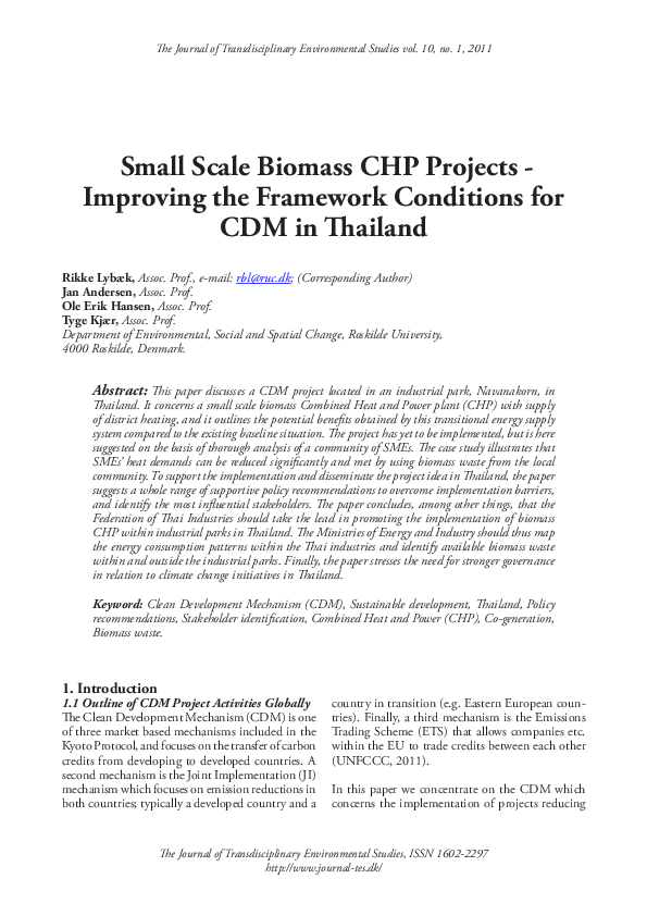 (PDF) Small Scale Biomass CHP Projects - Improving the Framework ...