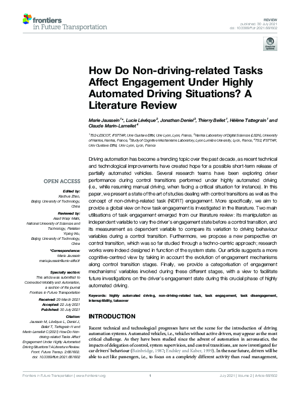 (PDF) How Do Non-driving-related Tasks Affect Engagement Under Highly ...