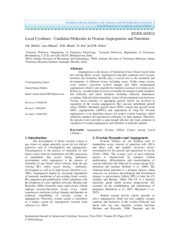 (PDF) Local Cytokines-Candidate Molecules in Ovarian Angiogenesis and ...