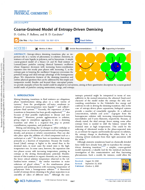 (PDF) Coarse-Grained Model of Entropy-Driven Demixing