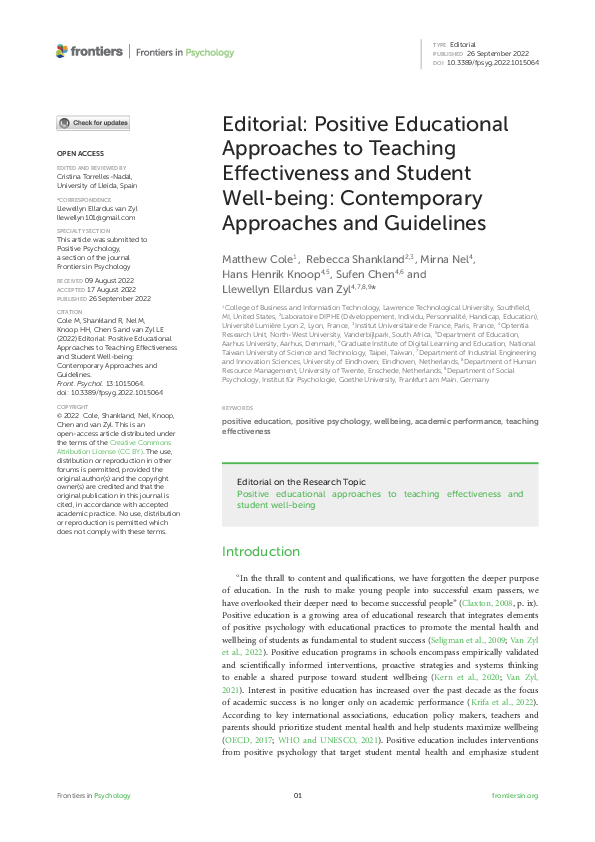 (PDF) Editorial: Positive Educational Approaches to Teaching ...
