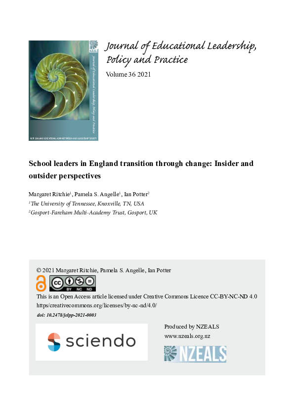(PDF) School leaders in England transition through change: Insider and ...