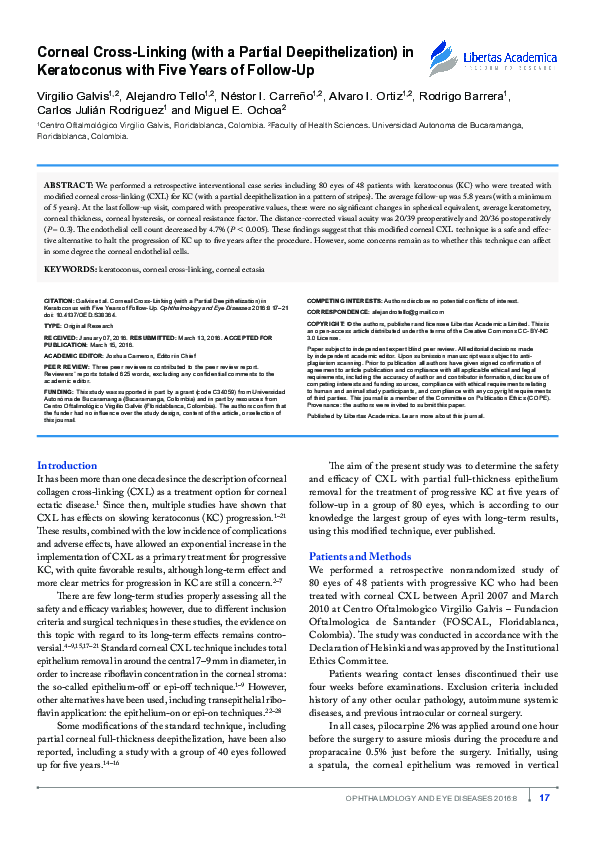 (PDF) Corneal Cross-Linking (with a Partial Deepithelization) in ...