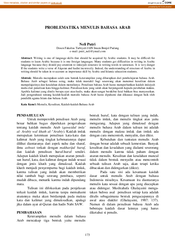 (PDF) Problematika Menulis Bahasa Arab