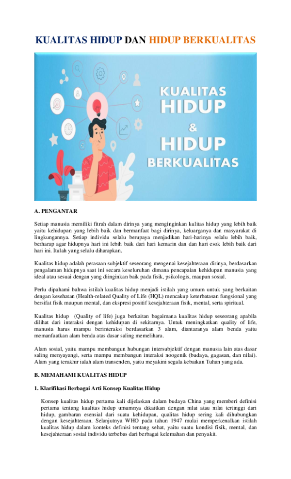 (PDF) KUALITAS HIDUP DAN HIDUP BERKUALITAS