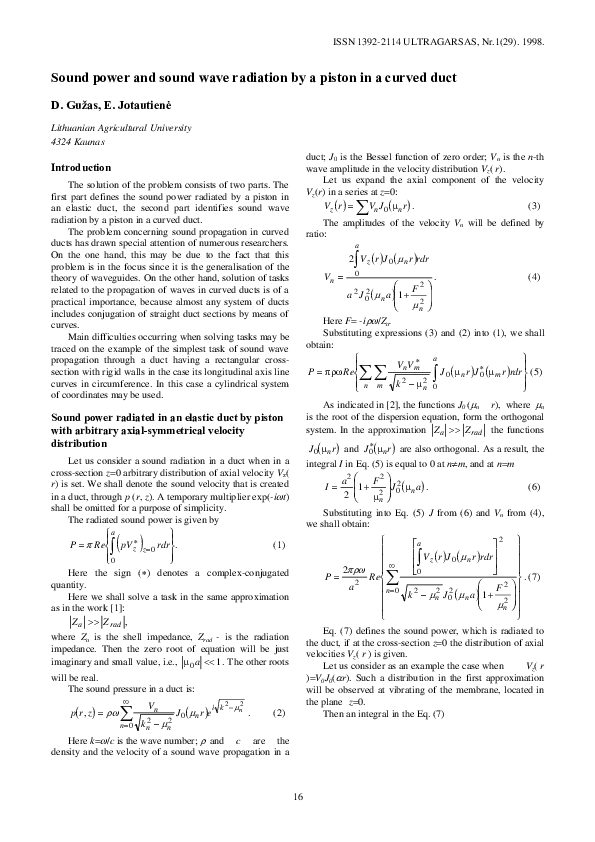 (PDF) Sound power and sound wave radiation by a piston in a curved duct ...