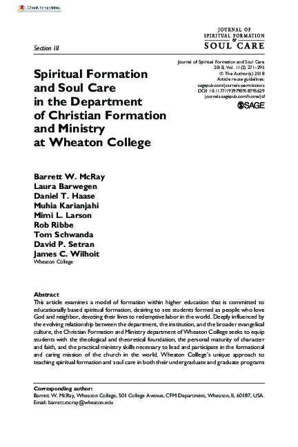 (PDF) Spiritual Formation and Soul Care in the Department of Christian ...