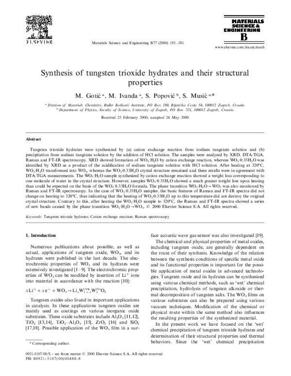 (PDF) Synthesis of tungsten trioxide hydrates and their structural ...