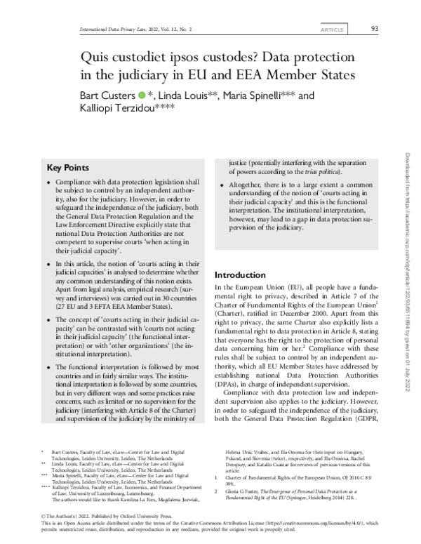 (PDF) Quis custodiet ipsos custodes? Data protection in the judiciary ...