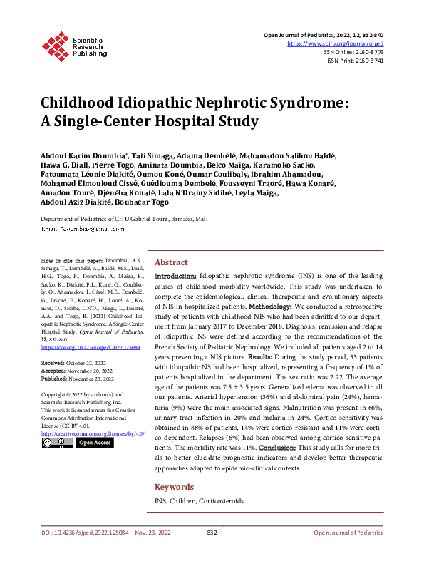 (PDF) Childhood Idiopathic Nephrotic Syndrome: A Single-Center Hospital ...