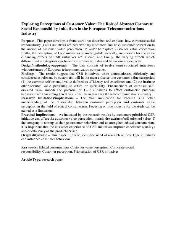 (PDF) Exploring perceptions of customer value
