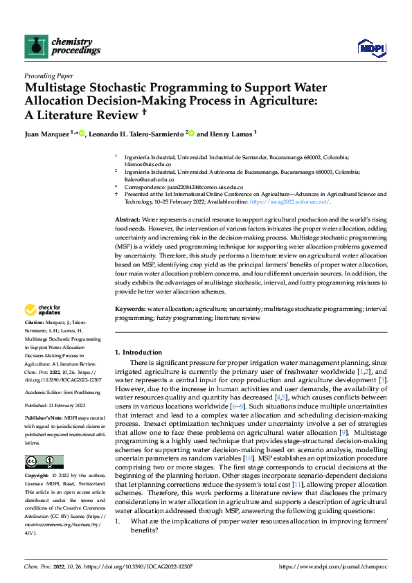 Pdf Multistage Stochastic Programming To Support Water Allocation Decision Making Process In