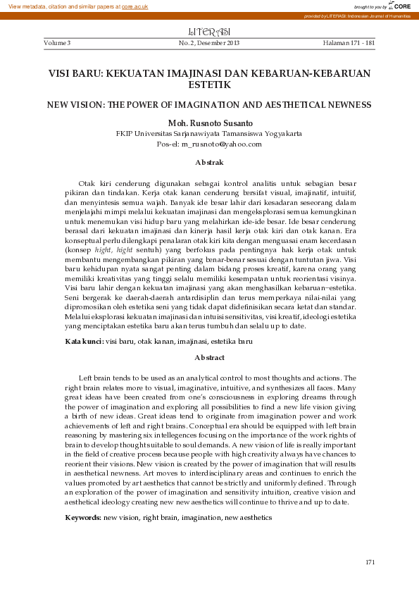 (PDF) Visi Baru: Kekuatan Imajinasi Dan Kebaruan-Kebaruan Estetik ...