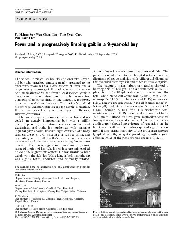 (PDF) Fever and a progressively limping gait in a 9-year-old boy