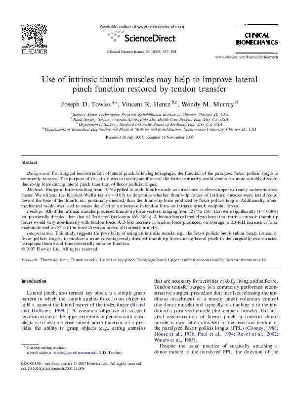 (PDF) Use of intrinsic thumb muscles may help to improve lateral pinch ...