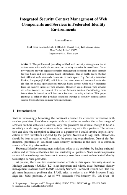 (PDF) Integrated Security Context Management of Web Components and Services in Federated ...