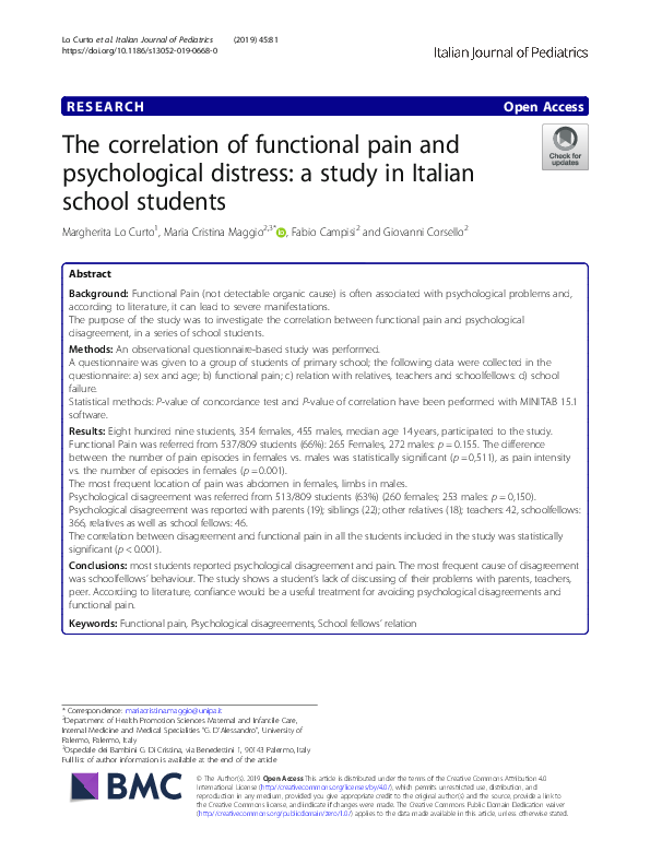 (PDF) The correlation of functional pain and psychological distress: a ...