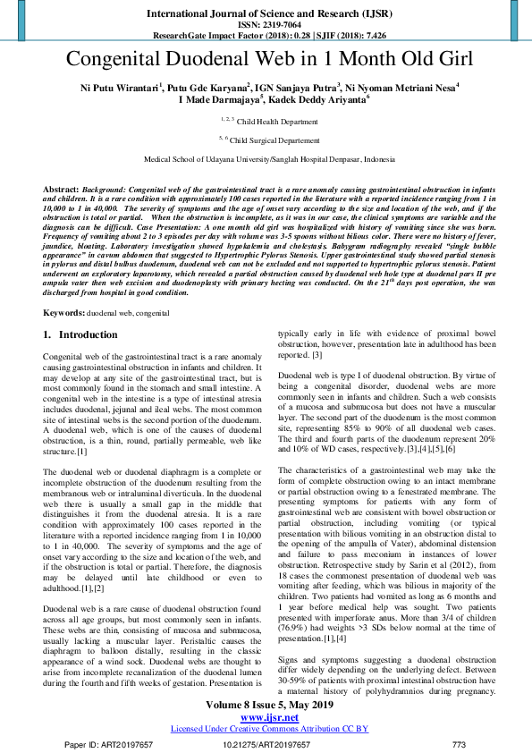 (PDF) Congenital Duodenal Web in 1 Month Old Girl
