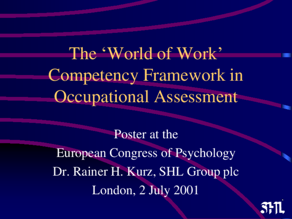 (PDF) The ‘World of Work’ Competency Framework in Occupational Assessment