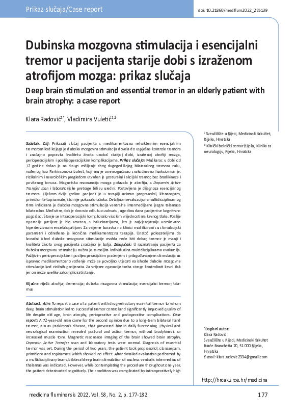 (PDF) Dubinska mozgovna stimulacija i esencijalni tremor u pacijenta ...