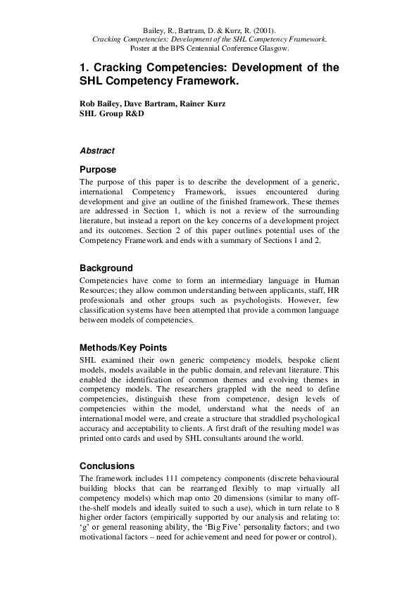 (PDF) Cracking Competencies: Development of the SHL Competency Framework