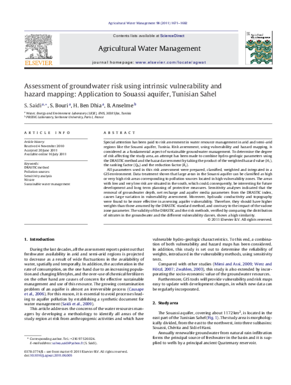(PDF) Assessment of groundwater risk using intrinsic vulnerability and hazard mapping ...