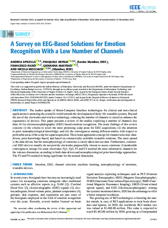 (PDF) A Survey on EEG-Based Solutions for Emotion Recognition With a Low Number of Channels