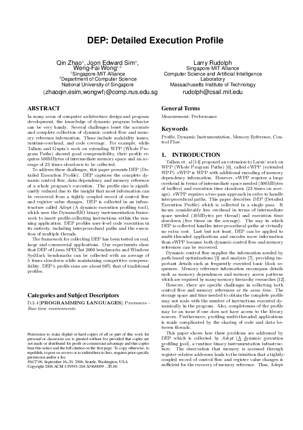 (PDF) DEP: detailed execution profile