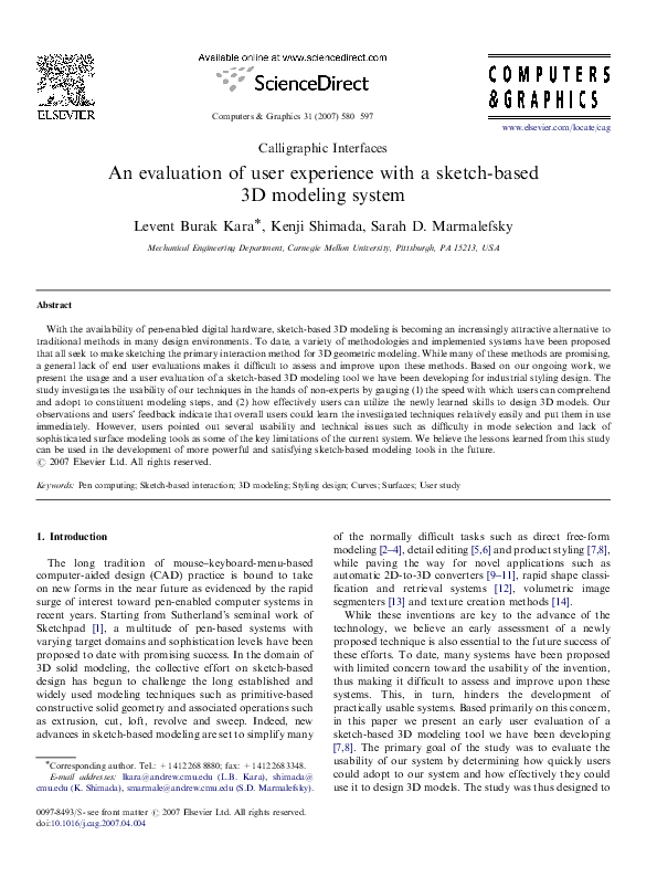 (PDF) An evaluation of user experience with a sketch-based 3D modeling system