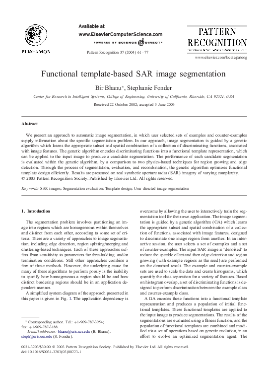 (PDF) Functional template-based SAR image segmentation