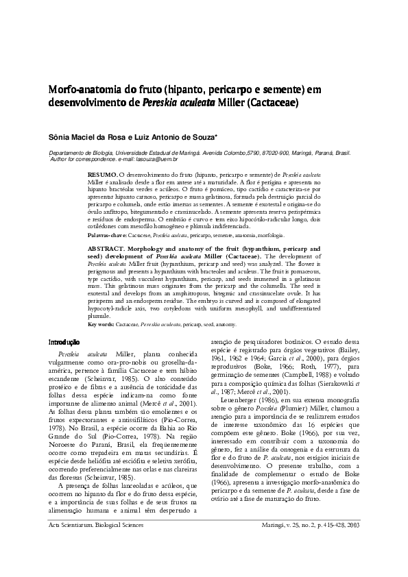 (PDF) Morfo-anatomia do fruto (hipanto, pericarpo e semente) em ...