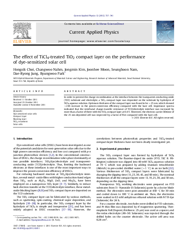 Pdf Ticl4 Tio2 Layer Boosts Solar Cell Efficiency