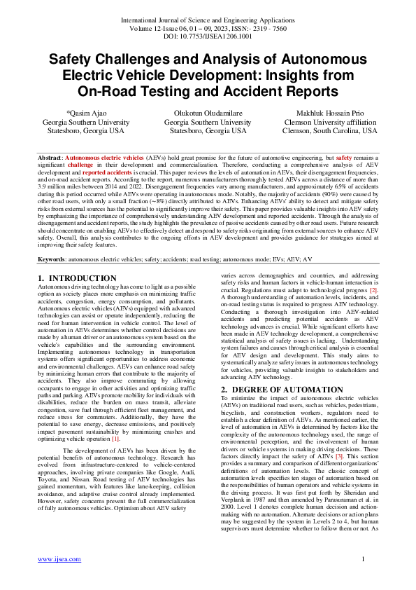 (PDF) Safety Challenges and Analysis of Autonomous Electric Vehicle ...