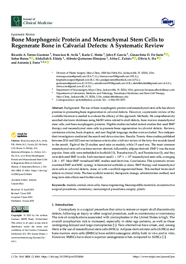 (PDF) Bone Morphogenic Protein and Mesenchymal Stem Cells to Regenerate ...