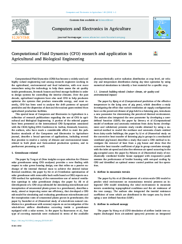 (PDF) Computational Fluid Dynamics (CFD) research and application in Agricultural and Biological ...